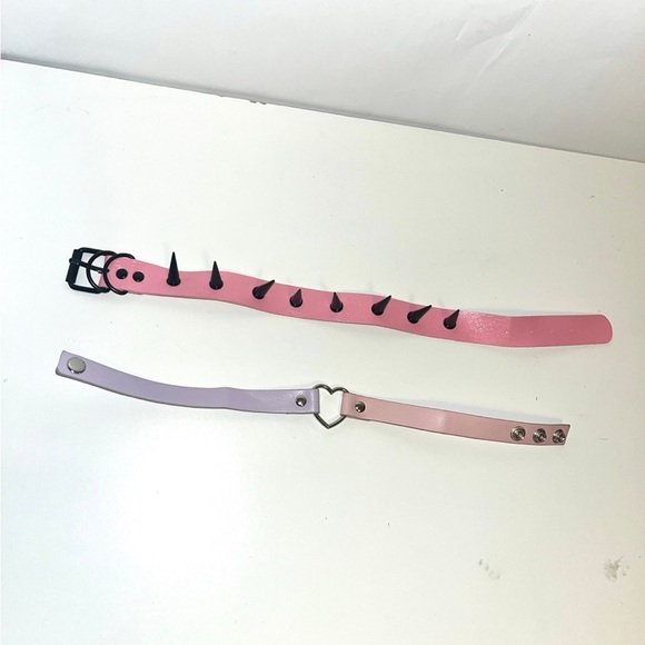 Dolls Kill | Jewelry | Dolls Kill Pink Faux Leather Black Spike Choker ...